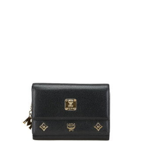 MCM | Bags | Mcm Logo Metal Trifold Wallet Black Leather | Poshmark